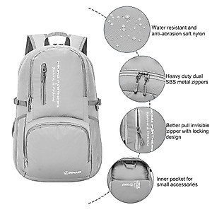 ZOMAKE Lightweight Packable Backpack - 35L Light Foldable Hiking Backpacks Water Resistant Collapsible Daypack for Travel(Sliver Grey)