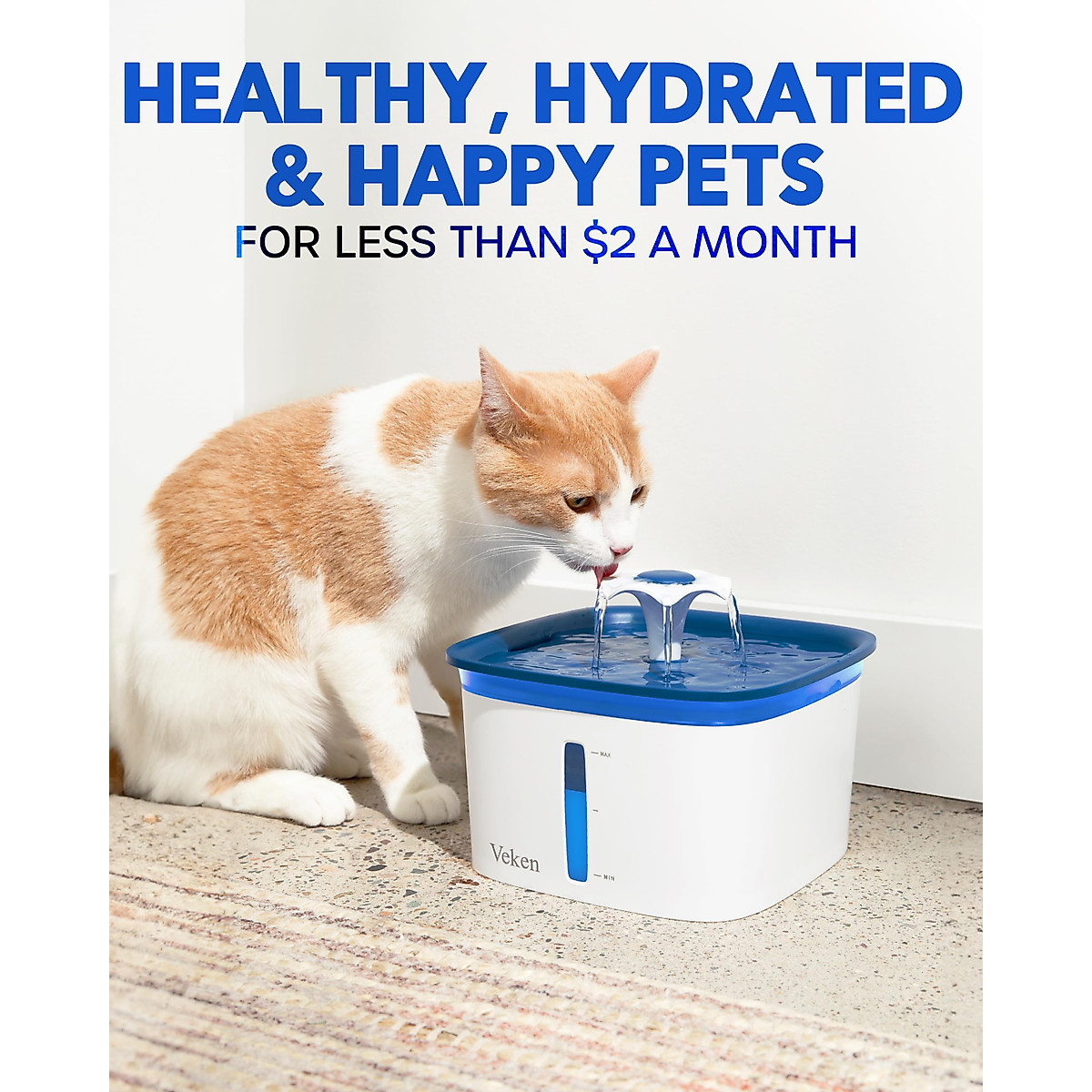 Veken Cat Water Fountain Filters, 4 Pack Replacement Filters & 4 Pack Replacement Pre-Filter Sponges Set for 67oz, 95oz, 135oz Automatic Pet Fountain Dog Water Dispenser