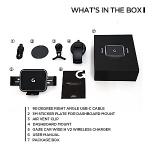 GAZE Car Wide H V2 Wireless Car Charger Compatible with Galaxy Z Fold 6, 5, 4, Dual Coil Portrait Viewing Capable Fast Charging auto Clamping car Mount