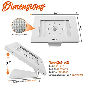 PYLE Anti Theft Tablet Security Stand - Wall / Table Mount Desktop iPad Kiosk Stand w/ Lock & Key, Restricted Pin-Hole, 90deg Rotate - iPad, iPad Air, iPad Pro, Samsung Galaxy Tab A (2019) - PSPADLK15