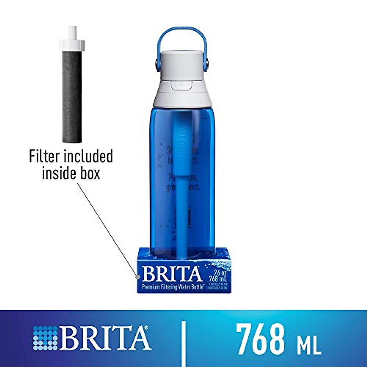 Brita Insulated Filtered Water Bottle with Straw, Reusable, BPA Free Plastic, Sapphire, 26 Ounce