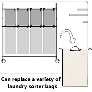 Laundry Sorter Replacement Bags Hamper Cart Removable Replacement Bags Laundry Storage Organizer Bag Laundry Hamper Liner, No Hooks 14.76 x 8.66 x 21.65 Inch (Beige, 3 Pcs)