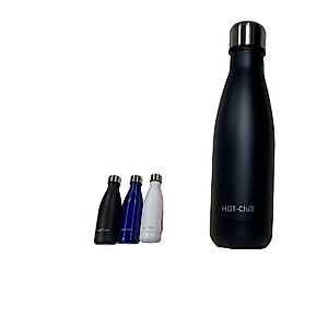 HOT-Chill Sports Water Bottle 12 oz Leak-Proof No Sweating BPA Free Reusable Vacuum Insulated Stainless Steel Water Bottles Double walled Coffee Thermos for women and Men Workout buddy. (Black)