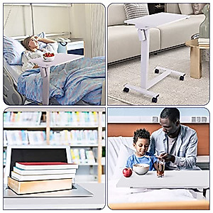 TOPSKY Electric Height Adjustable Overbed Bedside Table with Wheels for Home Office Use (Black + Black Frame)