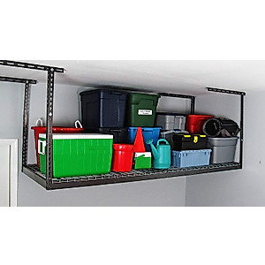 MonsterRax Overhead Garage Storage Racks 3x8’ (2-Pack) Ceiling Mounted Shelving, Adjustable Hanging Organizer, Heavy Duty Steel, Holds 500 Pounds, Color:Hammertone, Adjustable12"-21” from Ceiling