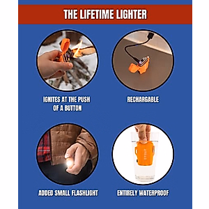 EZ FIRE FIRESTARTER and Survival Frog Tough Tesla Lighter 2.0 – Waterproof, Windproof, Flameless Top-Facing Dual Arc Plasma USB Rechargeable Electric w/Built-in Flashlight and Emergency Whistle.