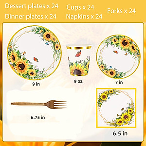 Sunflower Party Supplies, Sunflower Plates and Napkins Set, Disposable Sunflower Plates, Party Cups, Napkins and Cutlery for Birthday, Baby Shower, Bridal Shower, Sunflower Party Decorations Serves 24