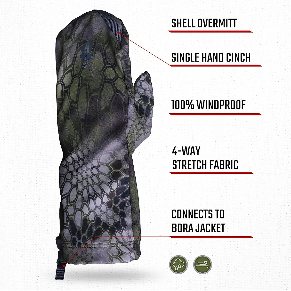 Kryptek Bora Camo Overmitt, Altitude Collection Featuring Windproof, Water Shedding Technology