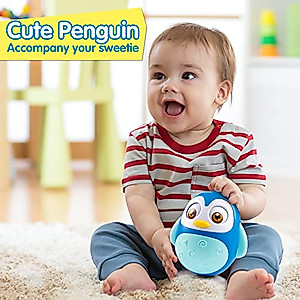 UNIH Roly Poly Baby Toys 6 to 12 Months, Tummy Time Wobbler Toys, Penguin Tumbler Wobbler Toys for Infant Boy Girl Gifts (Blue)