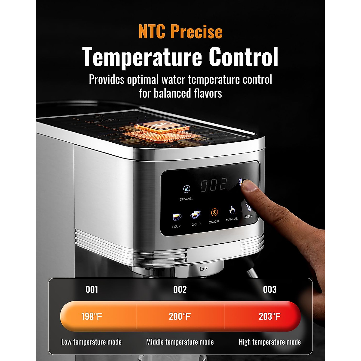 SHARDOR Espresso Machine 20 Bar, Professional Espresso Maker with Milk Frother Steam Wand and Touchscreen, Compact Stainless Steel Coffee Machine with Adjustable Temperature,for Cappuccino, Latte