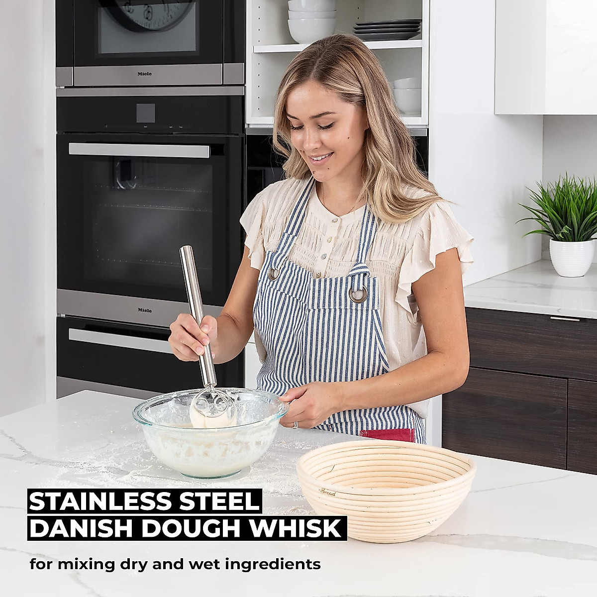 10 Inch Bread Proofing Basket Set with Stainless Steel Accessories, EQUALS BREAD Banneton Bread Proofing Basket, Whisk, Lame, Scraper, Cutter, Sifter, Liner, Bag and Stencil, Bread Baking Kit