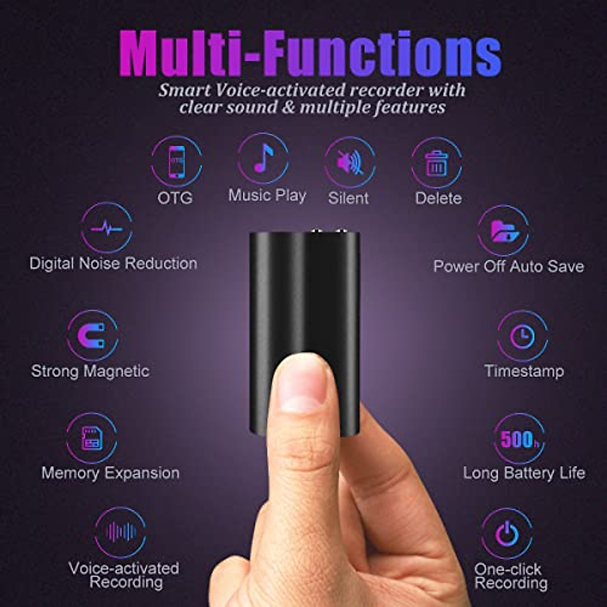 64GB+16GB Voice Recorder, Magnetic Voice Activated Recorder with 720 Hours Recording Capacity Small Voice Recorder Device with 500 Hours Battery Time - by Pverandio