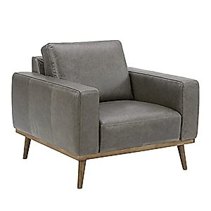 Amazon Brand – Rivet Modern Leather Living Room Accent Chair with Wood Base, 38.6"W, Gray