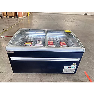 NAFCOOL 58‘’ Display Island Freezer Commercial Beverage Refrigerator，Supermarket Glass Top Cooler Market Grocery Island Merchandiser 18 cu.ft Sliding Glass Door Horizontal Showcase Freezer