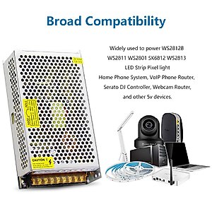 SHNITPWR 5V DC Power Supply AC/DC Converter Adapter Transformer 5 Volt 40 Amp 200W LED Driver 110V / 220V AC Input for WS2812B WS2811 WS2801 WS2813 SK6812 LED Pixel Strip Light CCTV Camera