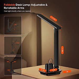 Desk Lamp Desk Light Desk Lamps for Home Office, LED Desk Lamp with USB Charging Port, Touch Control Small Desk Lamp with Pen/ Phone Holder, 3 Color Modes Foldable Study Reading Lamp with 10 Min Timer