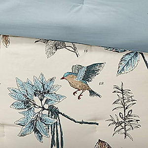Madison Park Quincy Cozy Comforter Nature Scenery Design - All Season Bedding, Matching Bed Skirt, Decorative Pillows, Quincy, Leaf & Bird Khaki Queen(90"x90") 7 Piece