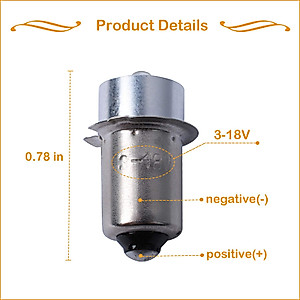 Podoy 3w 18v LED Upgrade Bulb for Compatible with Ryobi P704, P703, P700 Replace 780287001 Flashlight Bulb with White Light (2 Pack)