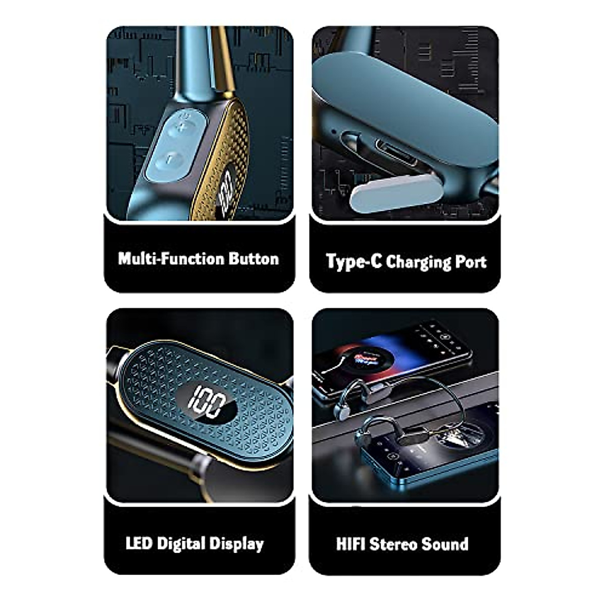 X6 Air Conduction Headphones，Open Ear Bluetooth Headphones CVC8.0 Noise Cancelling Stereo Wireless Earphones，LED Power Display Waterproof Headset with Built-in Mic（Black）