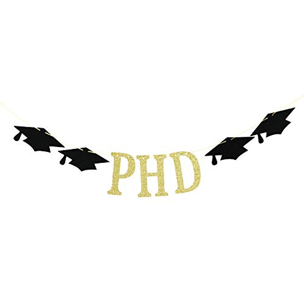 PHD Banner for 2023 Graduation Party Decorations, Congrats PHD, 2023 Doctor Graduation Party Bunting Decorations Gold Black Glitter.