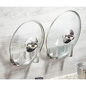 Pot Lid Rack, Wall Mounted 304 Stainless Steel Pan Lid Organizer Holder, 3M Self Adhesive, Kitchen Cooking Utensil Tool (Silver, Set of 2)