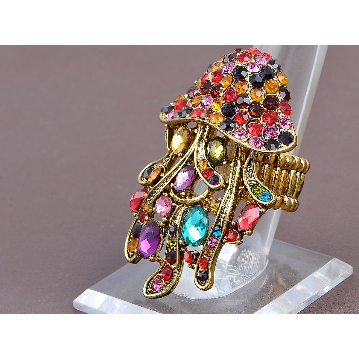 Alilang Rainbow Colorful Crystal Rhinestone Jellyfish Poison Tentacles Bejeweled Rings