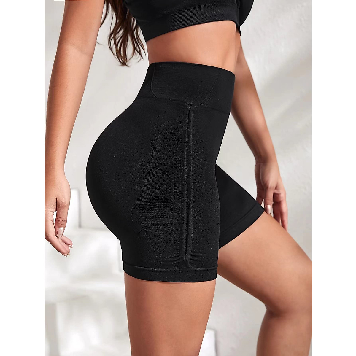 X-SNOW FALCON Women Gym Workout Seamless Shorts High Waisted Biker Scrunch Butt Booty Athletic Yoga Shorts Black