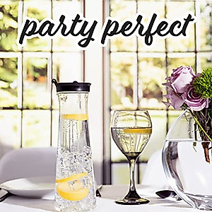 Clear Plastic Water Pitchers Carafes with Flip top Black Lids 34 OZ Heavy Duty Beverage Pitcher Jug for Juice or iced Coffee Great for Mimosa bar Restuarants ot Schools Pack of 2