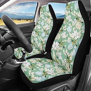 TOADDMOS Auto Front Seat Cover, Floral with Hummingbird Print Universal Car Seat Cover Protector, Fit Most Vehicle Decorative Seat Accesories, Green
