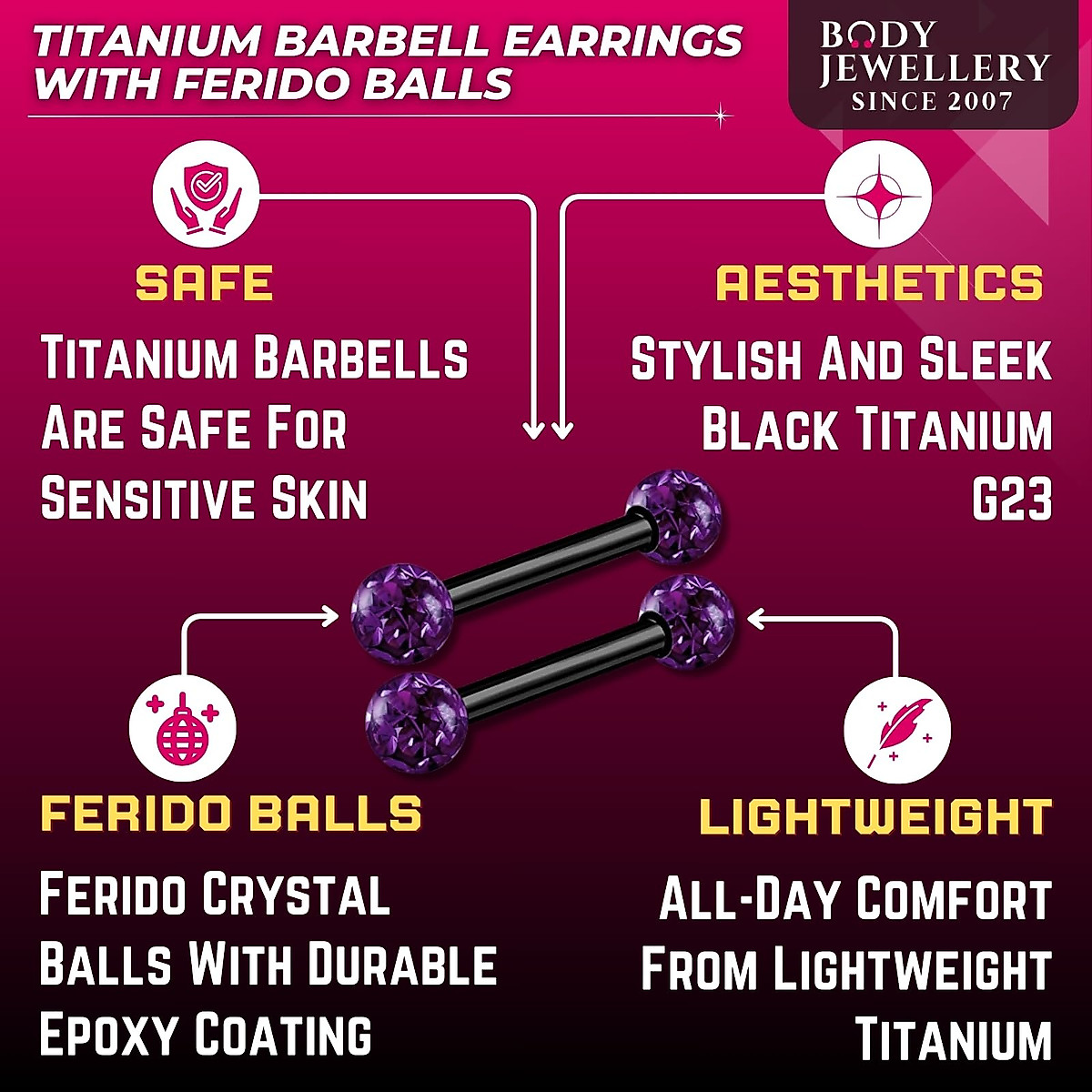 bodyjewellery 2pcs 16g Piercing Barbell Stud Black Titanium Bar Cartilage Helix Forward Anti Tragus Vertical Lobe Ferido Balls B2JCI