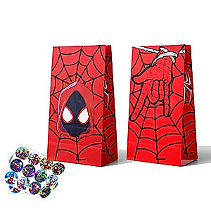 24 Pcs Theme Party Bags with 24 Pcs Hero Stickers,Birthday Treat Gift Bags,Paper Favor Bags for Birthday Supplies Decorations