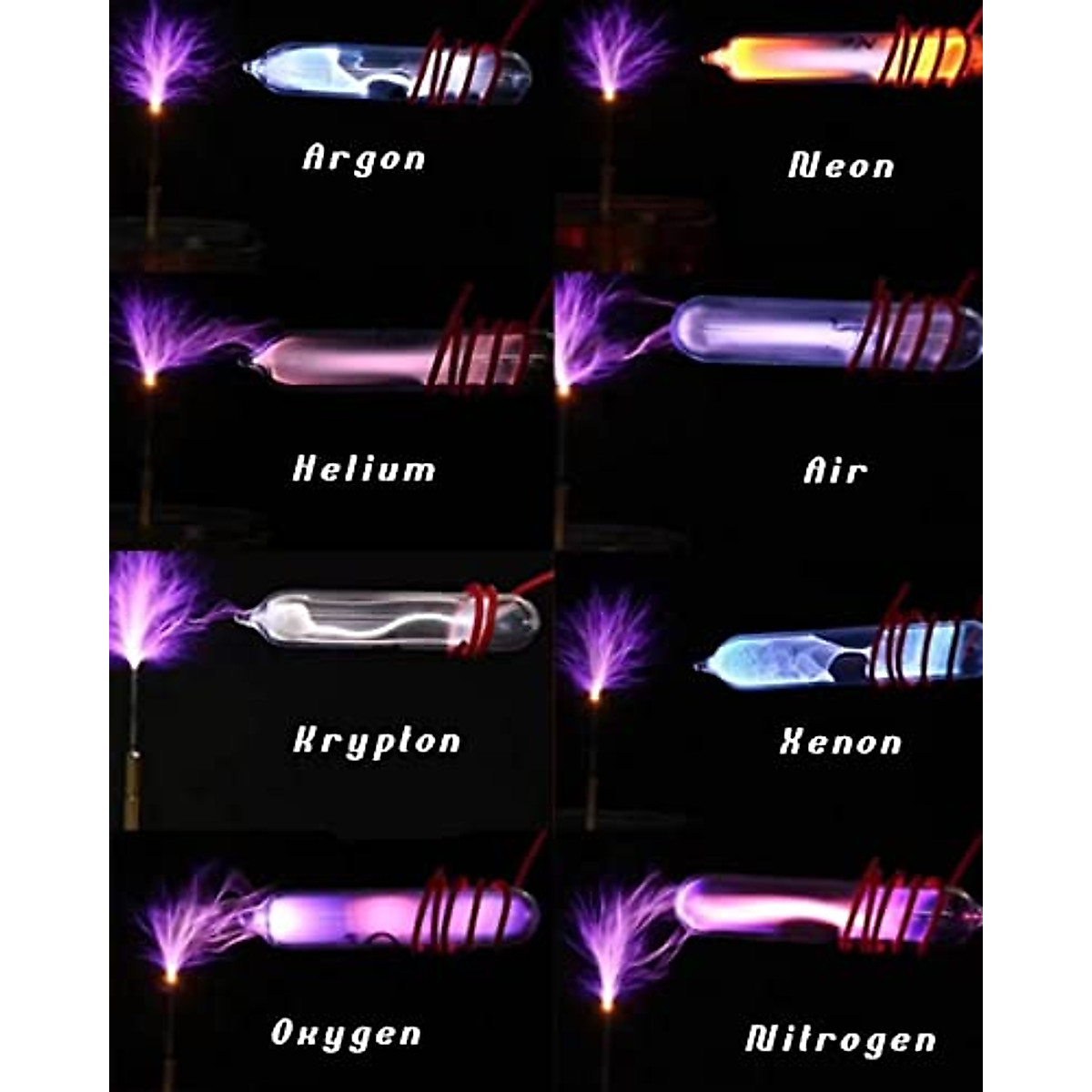 Rare Luminous Gases Element Collection, 99.999% Purity, Including Helium, Neon, Argon, Krypton, Xenon, Nitrogen, Oxygen, Carbon Dioxide, Air, for Collection, Display, Teaching, Gift, Pack of 9