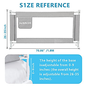SURPCOS Bed Rails for Toddlers -New Upgraded Extra Long Bed Guardrail for Kids Great Fit for Twin, Double, Full-Size Queen & King Mattress, One Side 70.86" x 26" Grey