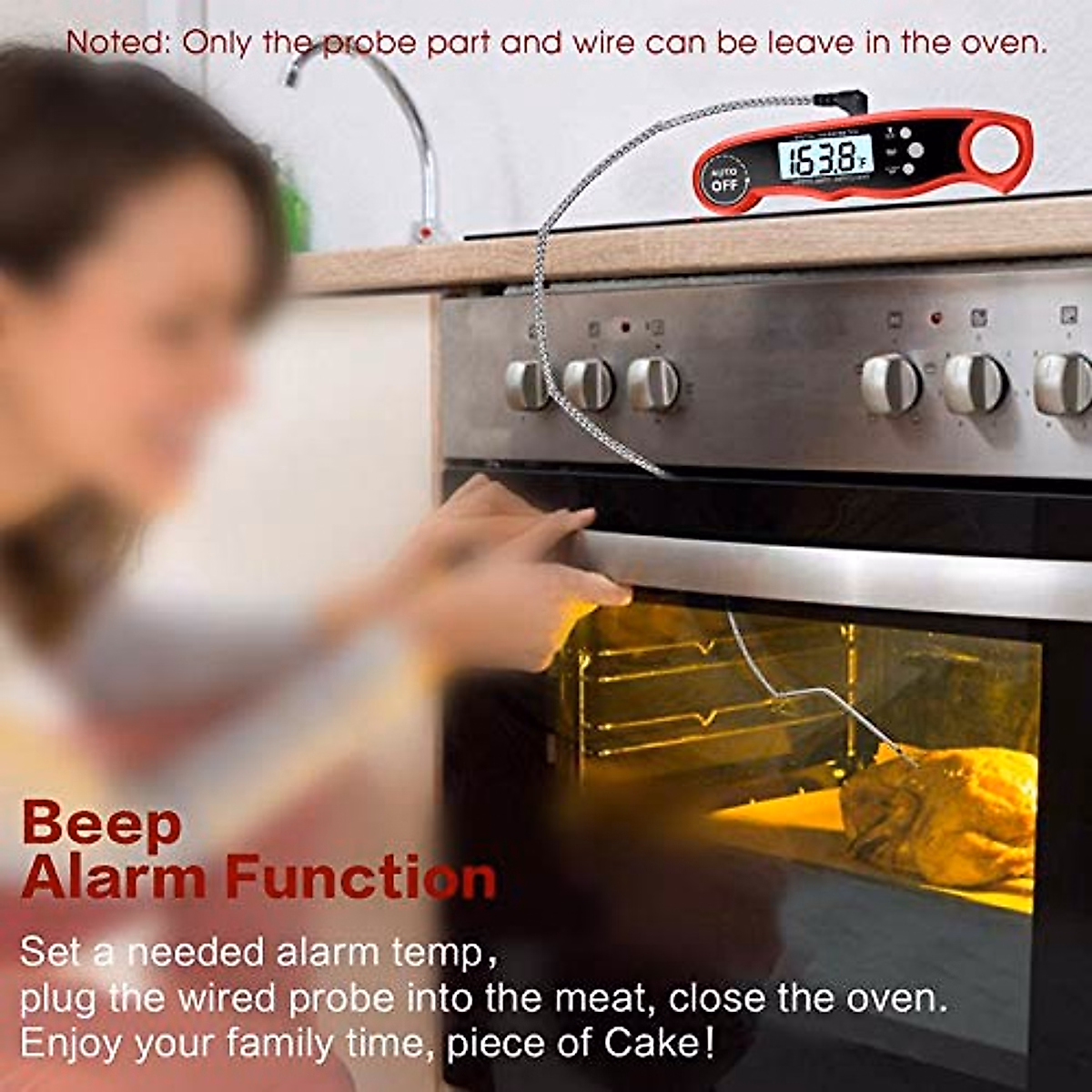 KANGYA In Oven Digital Meat Thermometer,Updated Dual Probe Instant Read Oven Safe with Alarm Function Big Back-light Screen Magnetic Portable for Food Meat Kitchen Outdoor BBQ Cooking Grill Smoker,Red