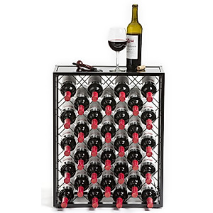Mango Steam 32 Bottle Wine Rack with Glass Table Top Free Standing, Black