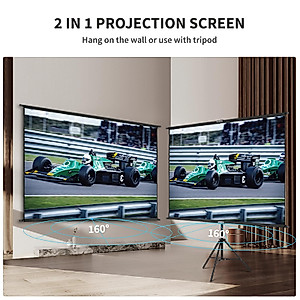 Portable Projector Screen with Stand, 100 inch 16:9, Outdoor Projector Screen, 2 in 1 Projection Screen, Foldable, Ironable and Washable, Idea for Home Cinema, Business, Backyard Party, Game.