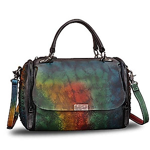 Genuine Leather Satchel Purse for Women Vintage Handmade Handbag Crossbody Shoulder Bag (Multicolor2)