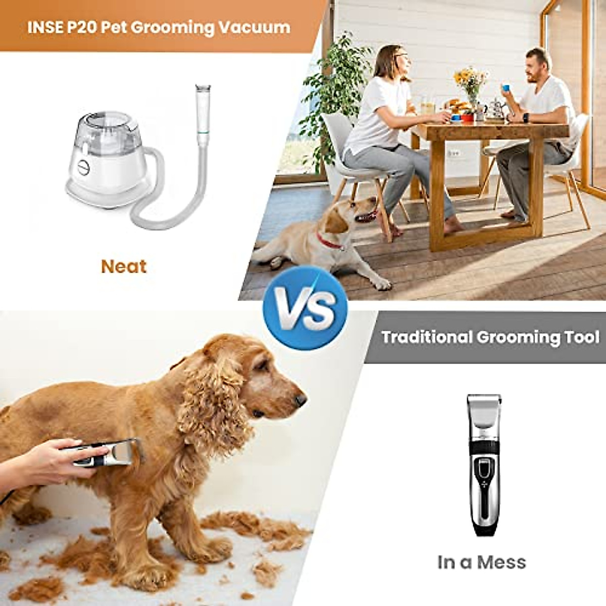 INSE Pet Grooming Vacuum, Dog Grooming Vacuum & Dog Grooming Kit Suction 99% Pet Hair, Large Dust Cup Pet Hair Vacuum with Clipper for Dogs, 5 Pet Grooming Tools for Shedding Pet Hair