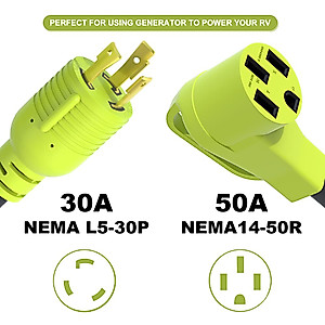 AOWEITOUR 30 Amp to 50 Amp RV Generator Adapter Cord, NEMA L5-30P Twist Lock Male Plug to NEMA 14-50R Female, Outdoor Ower Equipment Suitable for RV Trailer Camper, Heavy Duty STW 10 AWG(12 Inch)