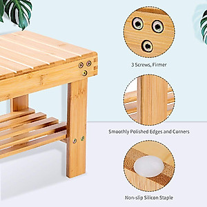 VaeFae Bamboo Small Seat Stool for Kids, Foot Rest Shaving Stool,Storage Shelf, Durable Lightweight and Anti Slip, for Home, Bathroom,Bedside | Nursery School