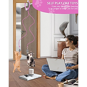 Cat Toys, Hanging Automatic Interactive Cat Toy, Colorful Bouncing Mice, Extra Long Elastic Rope, Motion Activated Rechargeable Cat Feathers Toys, Interactive Cat Toys for Indoor Cats/Kittens