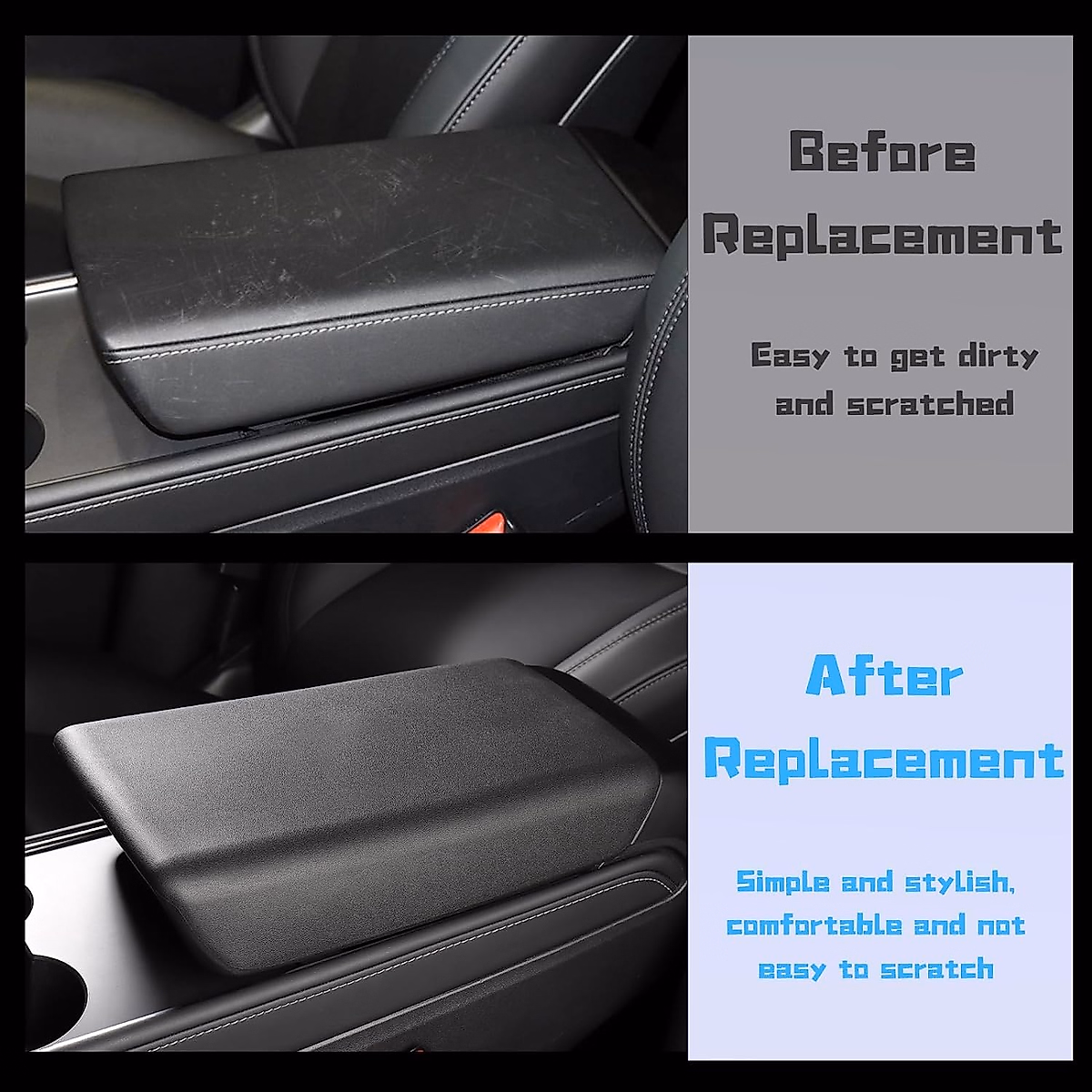 Car Armrest Box Cover for Tesla Model 3/Y 2017-2023 Leather Center Console Armrest Protector Covers with Cup Coaster for Tesla Car Armrest Box Cover Decoration Tesla Model 3/Y Accessories -White