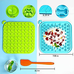 Lick Mat for Dogs 2 Pack Non-Slip Slow Feeders Licking Mat with Suction Cups for Anxiety Relief Include One Spatula for Scooping Out Dog Treat&Cat Food (Blue&Green)