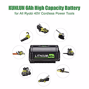 KUNLUN 40V 6.0Ah Lithium-ion Battery for Ryobi 40-Volt Collection Cordless Power Tools OP4040 OP4026 OP4030 OP4050 OP4060A Battery
