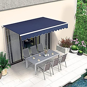 MCombo 12x10 Feet Manual Retractable Patio Door Window Awning Sunshade Shelter Outdoor Canopy (Dark Blue)