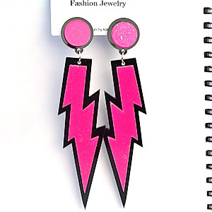 Miayon Women 80s 90s Earrings Retro Delicate Neon Earrings Lightning Drop Hook Earrings for Women (Rose red)