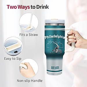 MRSAHLV Insulated Coffee Tumbler, 40oz Stainless Steel Vacuum Travel Mug Cup with Handle and Straw Lid, Reusable Water Bottle Cupholder for Football Fan Cold or Hot Drinks