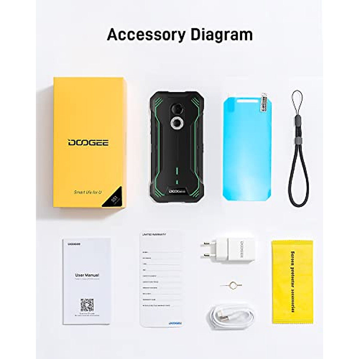 DOOGEE Rugged Smartphone 2023, S51 NFC Android 12 Rugged Phones, 4GB+64GB SD 512GB, 5180mAh Battery, Dual SIM 4G, 6.0" IPS HD Rugged Phones Unlocked, IP68 Waterproof, GPS Outdoor Rugged Android Phone