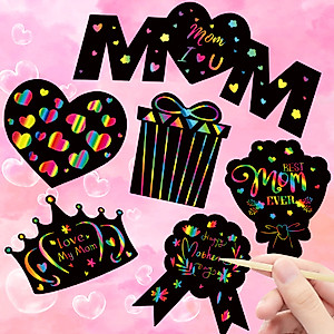 Fancy Land Mothers Day Scratch Crafts Kit for Kids Scratch and Sketch Art Paper Magnet Ornaments 24 Pcs