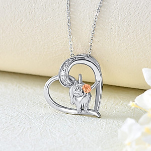 YAFEINI Highland Cow Necklace Sterling Silver Cow Pendant Charm Jewelry Gifts for Women